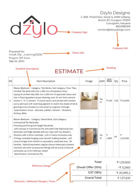 Interior Design Quotation Template | Dzylo